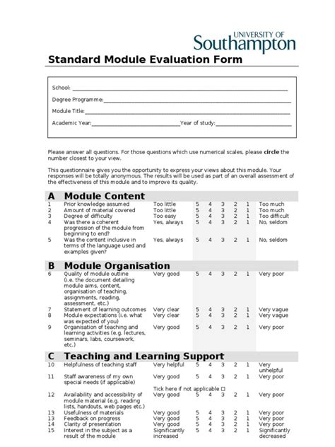 Module Evaluation Form Pdf Learning Disability Educational Assessment