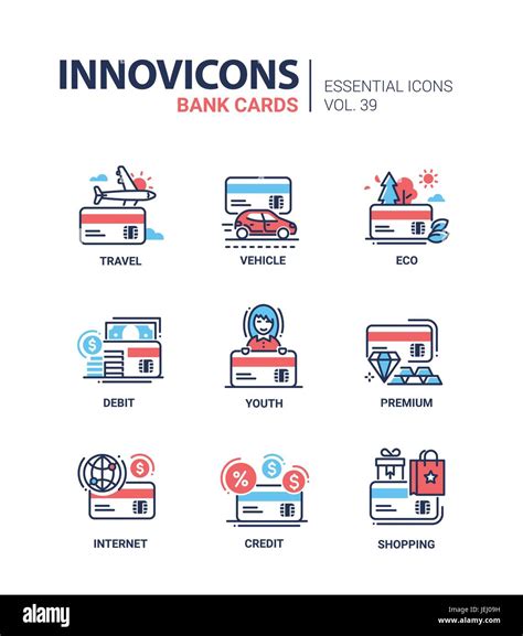 Bank Cards Modern Vector Line Design Icons Set Travel Vehicle Car