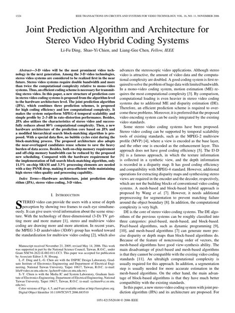 pdf joint prediction algorithm and architecture for stereo video