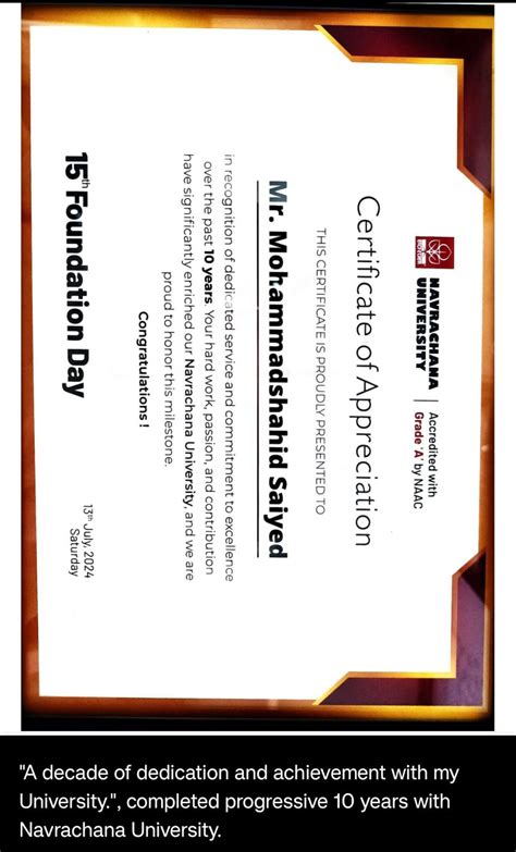 Shahid Saiyed On Linkedin A Decade Of Dedication And Achievement With My University Completed