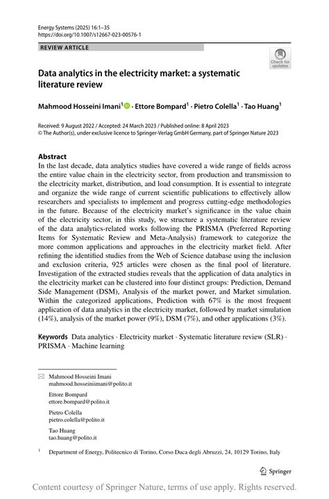 Data Analytics In The Electricity Market A Systematic Literature Review Request Pdf
