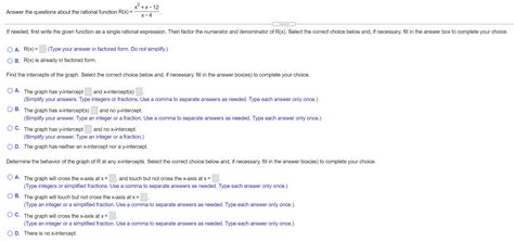 Solved X²x 12 Answer The Questions About The Rational