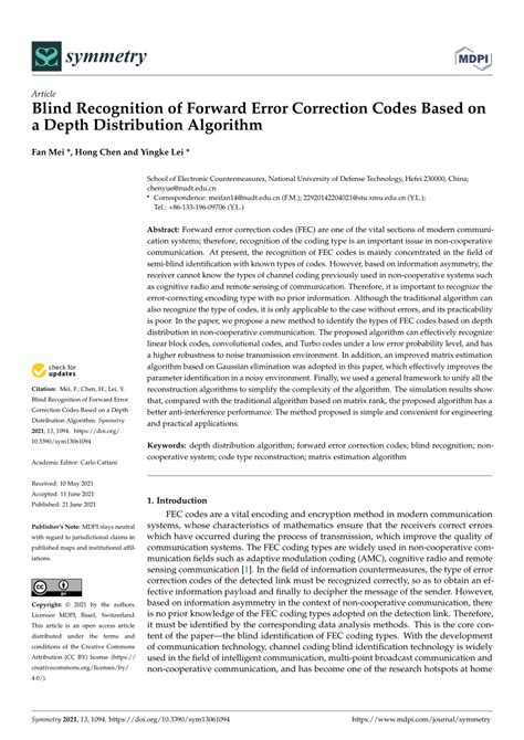 Pdf Blind Recognition Of Forward Error Correction Codes Based On A Depth Distribution Algorithm