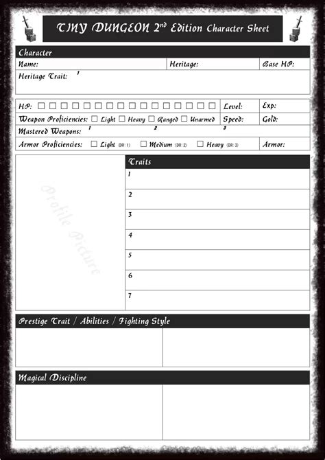 Custom Character Sheet For Tiny Dungeons Nd Edition Mighty Mugs
