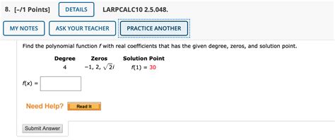 Solved 8 [ 1 Points] Details Larpcalc10 2 5 048 My Notes