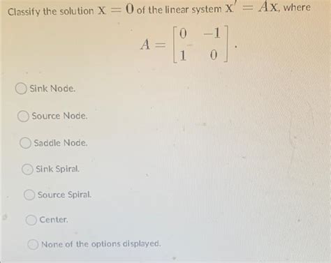 Solved Classify The Solution X 0 Of The Linear System X