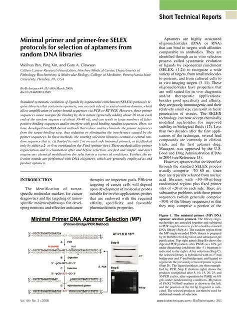 pdf minimal primer and primer free selex protocols for selection of