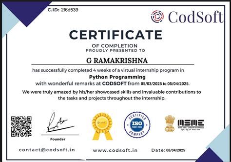 Codsoft Pythoninternship Codingjourney Pythondeveloper G Ramakrishna