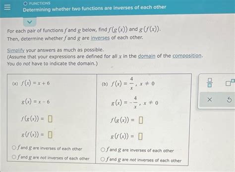 Solved E O FUNCTIONS Determining Whether Two Functions Are Chegg Com
