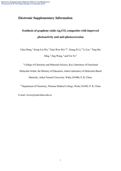 Pdf Synthesis Of Graphene Oxide Ag2co3 Composites With Improved Photoactivity And Anti