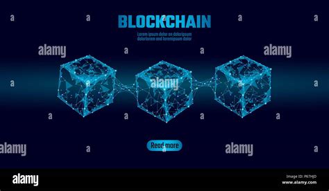 Blockchain Cube Chain Symbol On Square Code Big Data Flow Information Blue Neon Glowing Modern