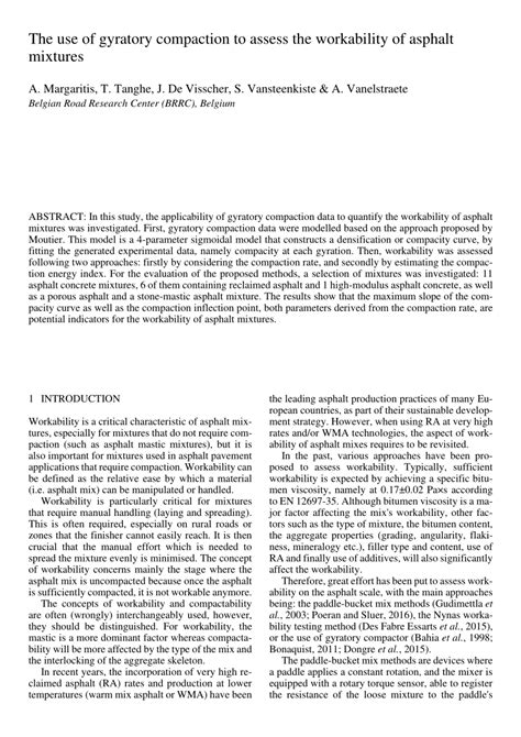 Pdf The Use Of Gyratory Compaction To Assess The Workability Of Asphalt Mixtures