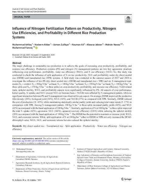 Pdf Influence Of Nitrogen Fertilization Pattern On Productivity Nitrogen Use Efficiencies