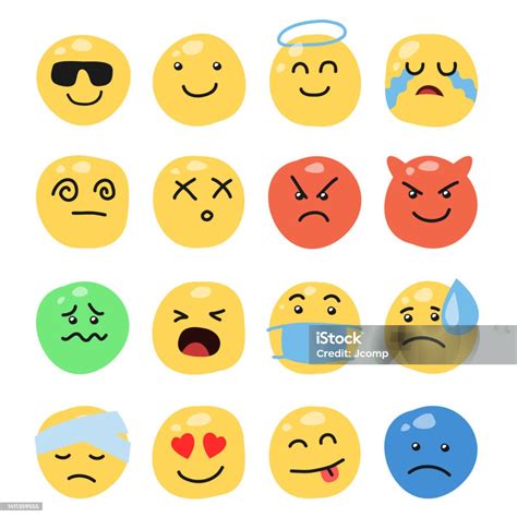 Various Emoticon Face Illustration And Icon For Expressing Emotions In