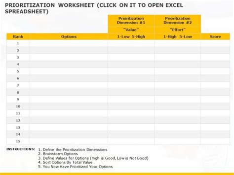 Prioritization Matrix Worksheet Template Prioritization Templates