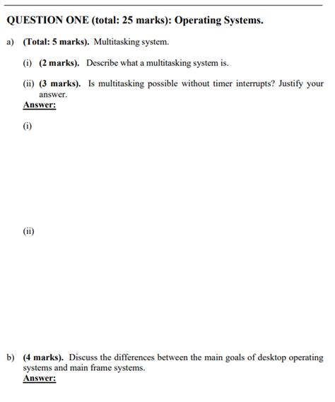 Solved QUESTION ONE Total Marks Operating Systems A Chegg