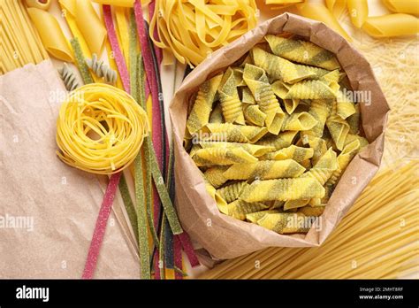 Different Types Of Uncooked Pasta Top View Stock Photo Alamy