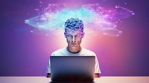 Person At A Desk With A Laptop And Dynamic Neural Network Visualization