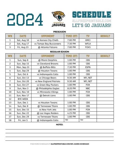 2024 Jacksonville Jaguars Schedule Free Printable
