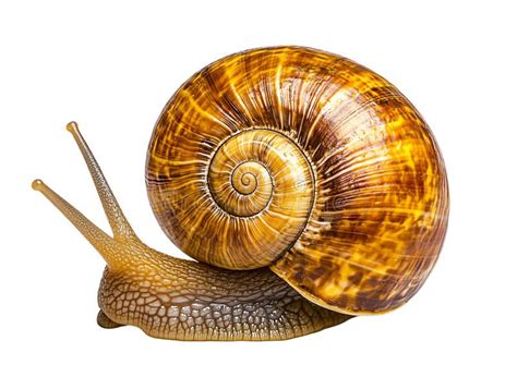 Close Up Of A Colorful Snail With Intricate Shell Patterns Stock