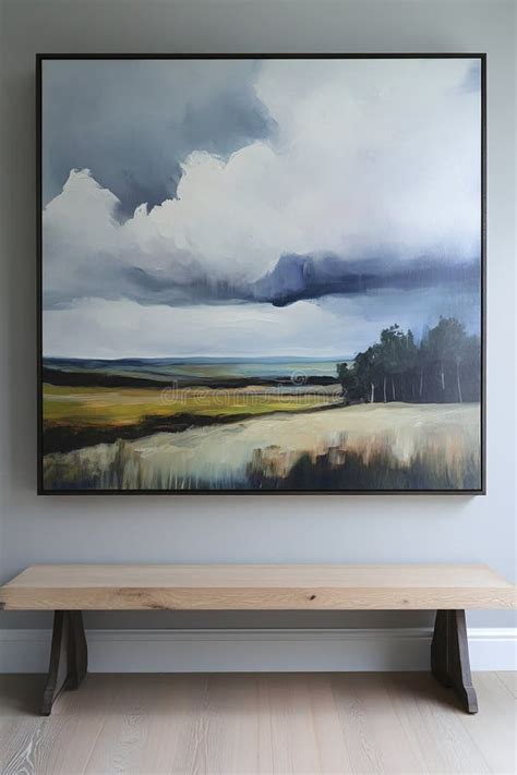An Oversized Modern Frame Holding A Massive Landscape Painting In A