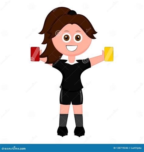Female Referee Crouching And Showing Hand Signals During Match Vector