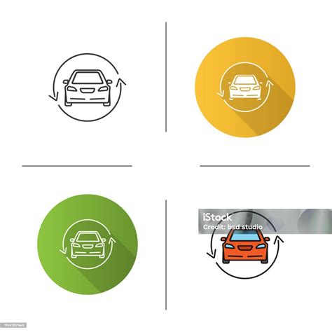 Mobil Dengan Ikon Panah Lingkaran Ilustrasi Stok Unduh Gambar Sekarang Baris Tunggal Bayang