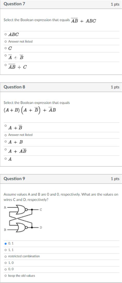 solved question 7 1 pts select the boolean expression that