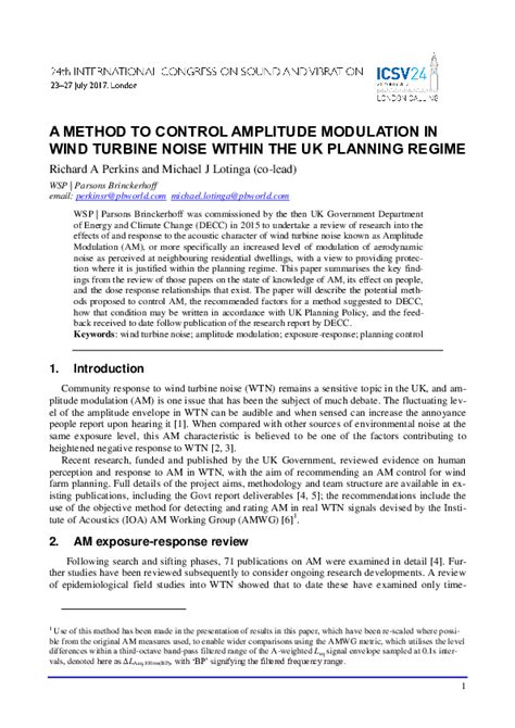 Pdf A Method To Control Amplitude Modulation In Wind Turbine Noise