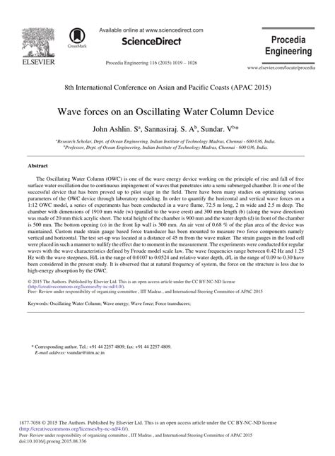 Pdf Wave Forces On An Oscillating Water Column Device