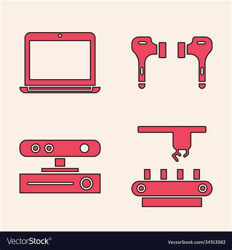 Set Factory Conveyor System Belt Laptop Air Vector Image