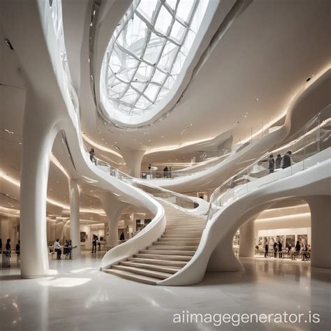 Futuristic Zaha Hadid Parametric Architecture With Neutral Colours And Curved Design Ai Image