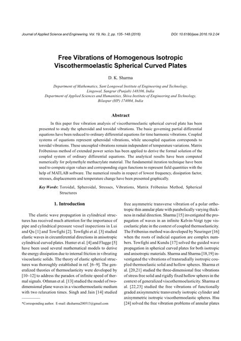 Pdf Free Vibrations Of Homogenous Isotropic Viscothermoelastic Spherical Curved Plates