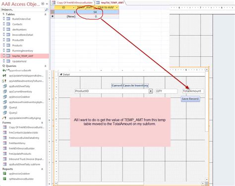 Vba Trying To Get A Value From A Temp Table To An Access Subform
