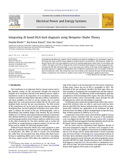 Pdf Integrating Ai Based Dga Fault Diagnosis Using Dempstershafer Theory Pdf Integrating Ai Based Dga Fault Diagnosis Using Dempstershafer Theory