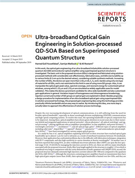Pdf Ultra Broadband Optical Gain Engineering In Solution Processed Qd