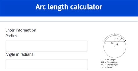Arc Length Calculator BizCalcs Com
