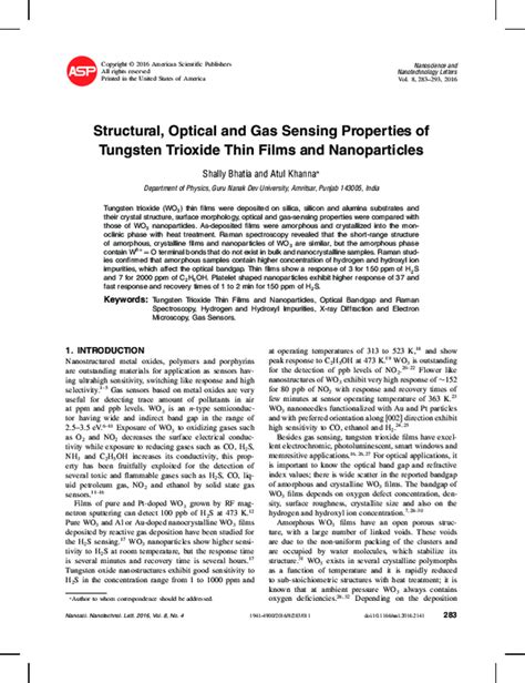 Pdf Structural Optical And Gas Sensing Properties Of Tungsten Trioxide Thin Films And