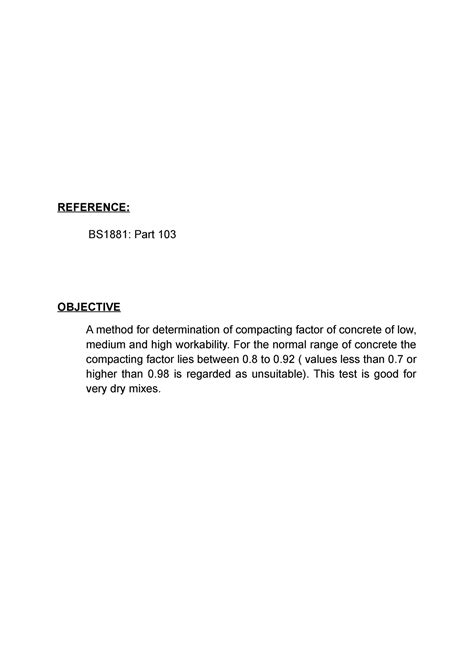 Compacting Factor Test Reference Bs1881 Part 103 Objective A Method For Determination Of