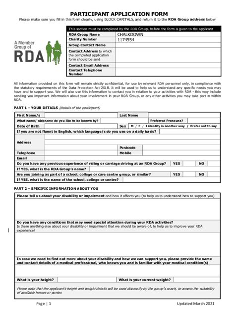 Fillable Online Participant Application Form My Rda Fax Email Print