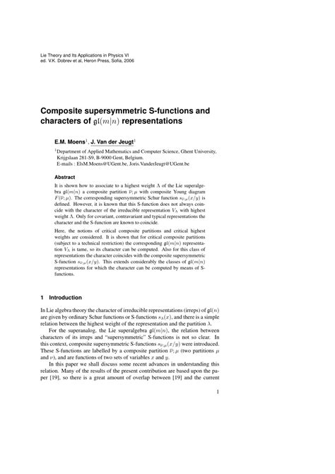 Pdf Composite Supersymmetric S Functions And Characters Of Gl M N Representations
