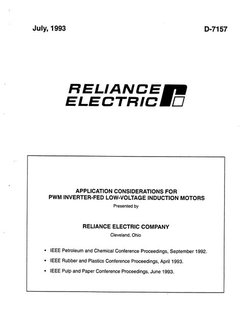 application considerations for pwm inverter fed low voltage induction