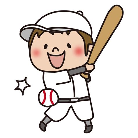 野球でボールを打つ子供（男の子）の無料フリーイラスト かわいい手描きの無料素材「てがきっず」保育園・小学校・介護施設にぴったりのフリー