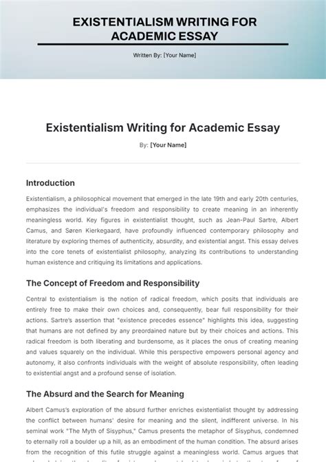 Free Existentialism Writing For Academic Essay Template To Edit Online