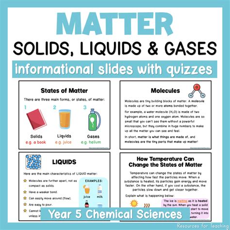 Matter Solids Liquids And Gases Slides And Quizzes Resources For