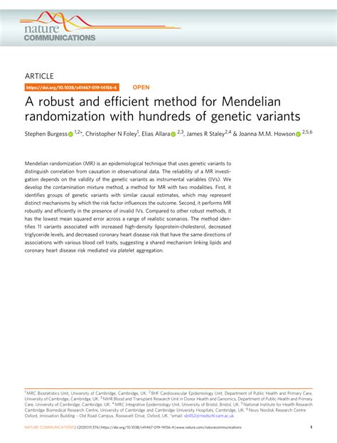 Pdf A Robust And Efficient Method For Mendelian Randomization With