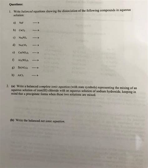 Solved Questions 1 Write Balanced Equations Showing The