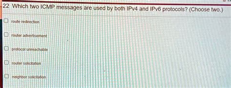 Solved 22 Which Two Icmp Messages Are Used By Both Ipv4 And Ipv6