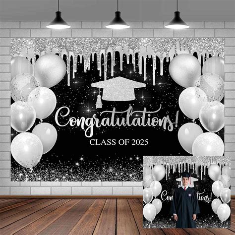 10x8ft Black And Silver Graduation Backdrop Class Of 2025 Graduation