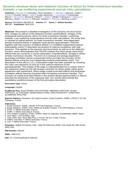 dynamic structure factor and dielectric function of silicon for